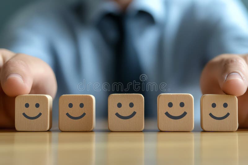 Smiley Faces on Wooden Cubes for Customer Satisfaction Measurement ...