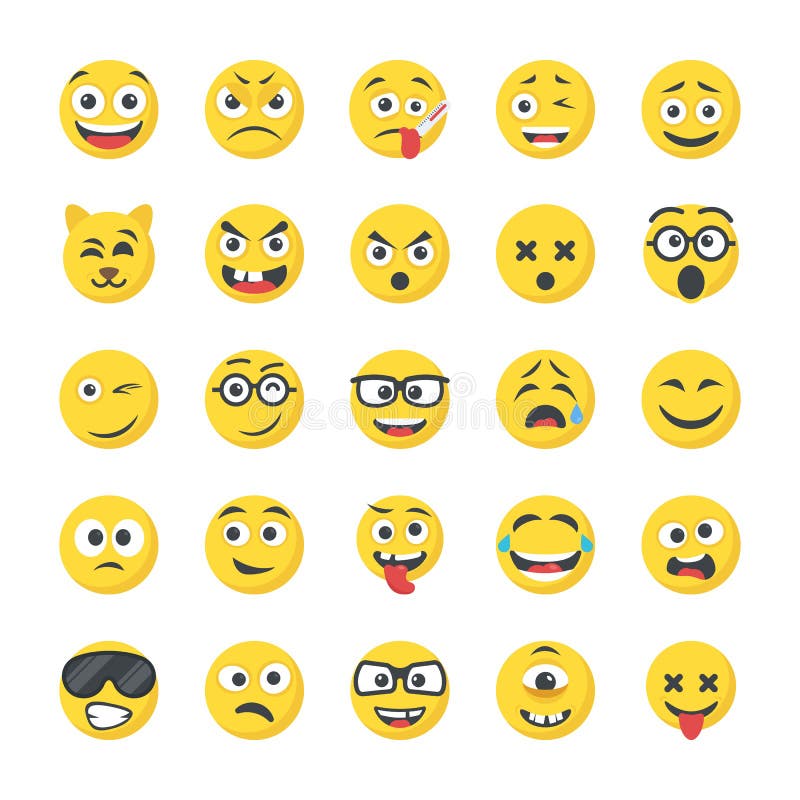 Smiley Flat Icons Pack stock illustration. Illustration of cyclops ...