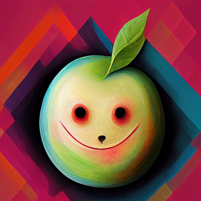 Smiley in the Form of an Apple. Smiling Green Apple on a Bright ...