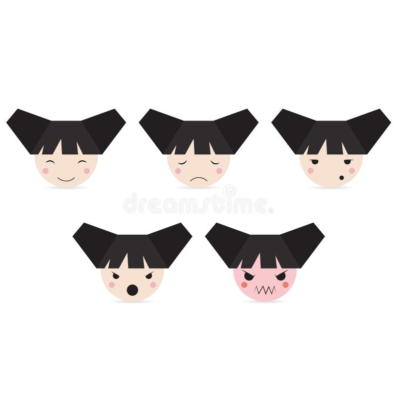 Smiley. Happy, Sad and Evil Chinese Girl Face Stock Vector ...