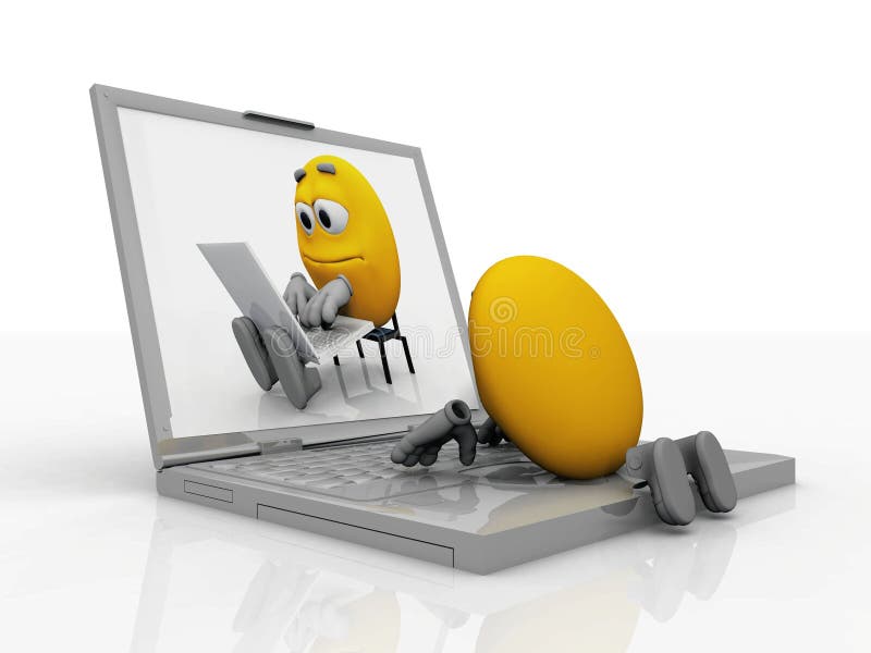 Smiley and the computer stock illustration. Illustration of sign - 21013523
