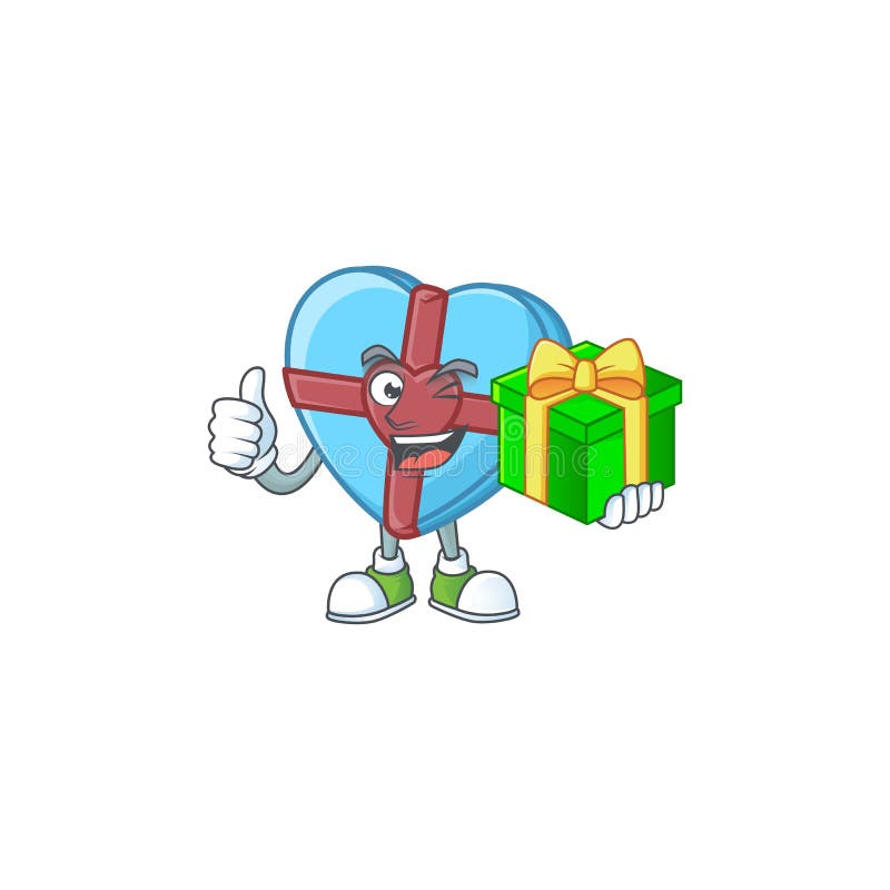 Smiley Love Gift Blue Character with Gift Box Stock Vector ...
