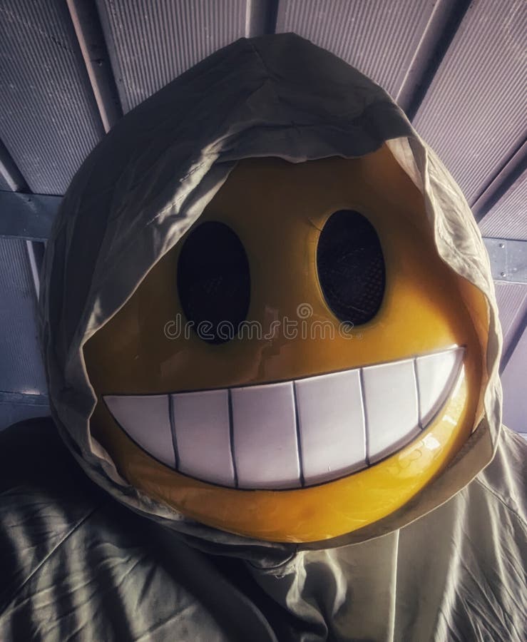 Smiley Mask Man with Hood on Creepy Stock Photo - Image of creepy, mask ...