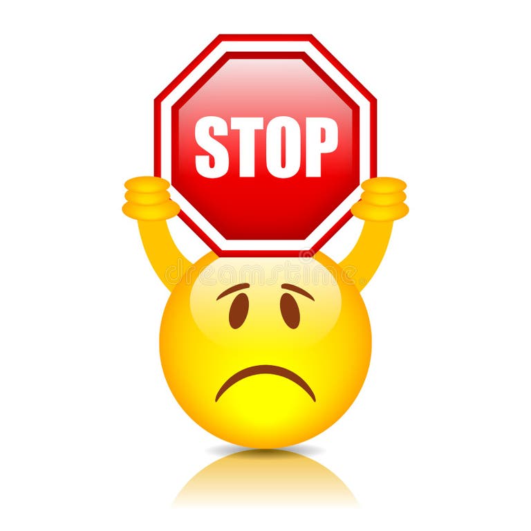 Smiley med stopptecknet vektor illustrationer. Illustration av bloating ...