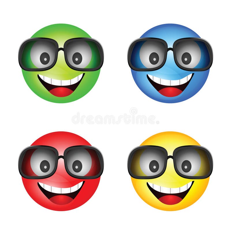 Smiley Mit Sonnenbrille in Der Unterschiedlichen Farbillustration ...