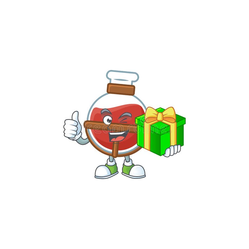 Smiley Red Potion Character with Gift Box Stock Vector - Illustration ...
