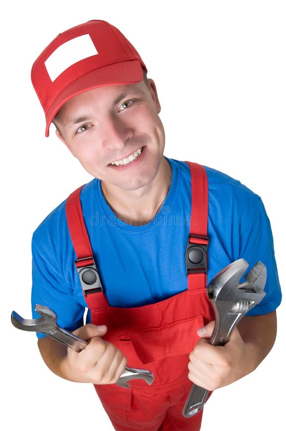 Smiley Repairman with Spanners Stock Image - Image of portrait, happy ...