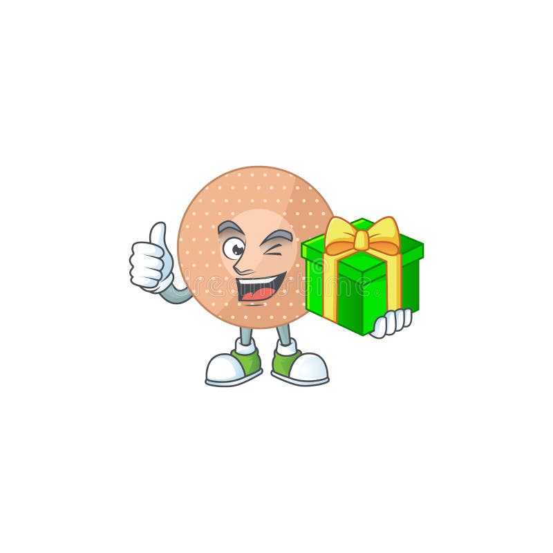 Smiley Rounded Bandage Cartoon Character Holding a Gift Box Stock ...