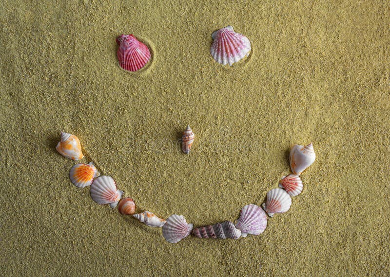 Smiley from Seashells on the Sand. Stock Image - Image of texture ...