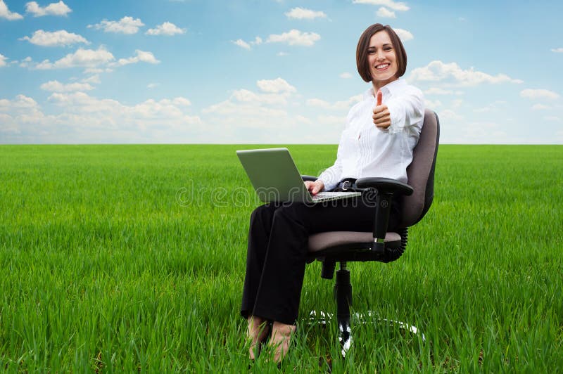 Smiley Secretary on the Field Showing Thumbs Up Stock Photo - Image of ...