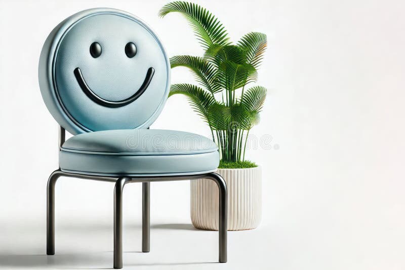 A Smiley-shaped Chair Next To a Green Plant. Space for Text. Stock ...