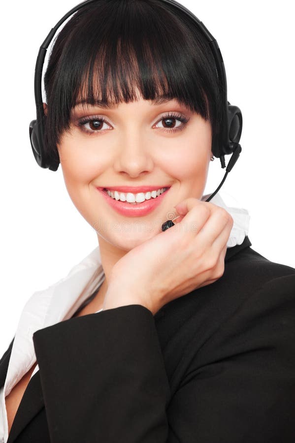 Smiley Telephone Operator at Workplace Stock Photo - Image of call ...