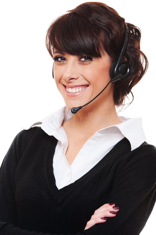 Smiley Telephone Operator Over White Background Stock Photo - Image of ...
