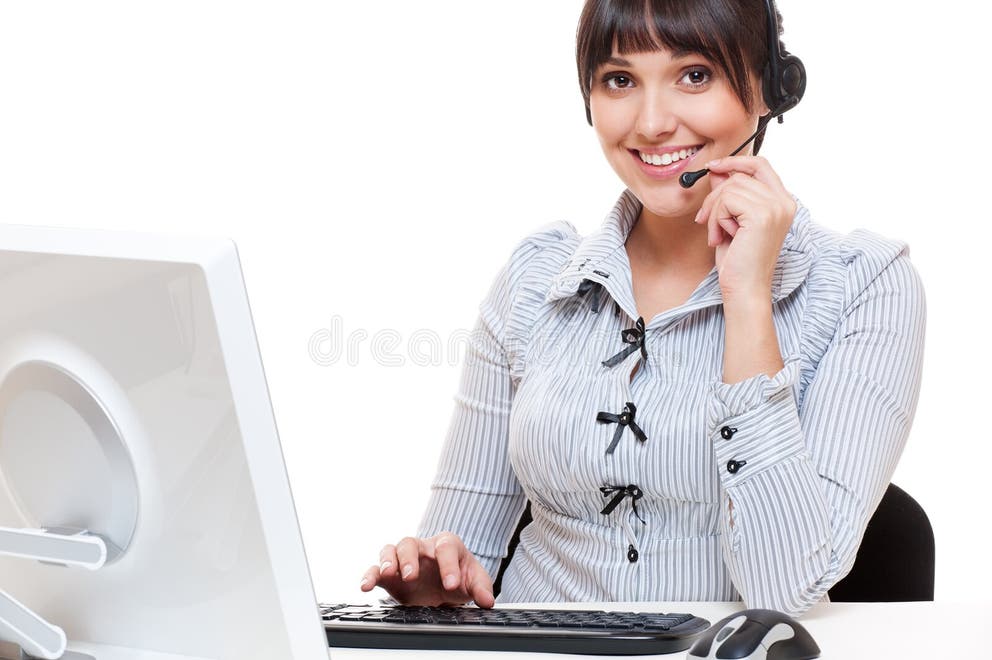 Smiley Telephone Operator at Workplace Stock Photo - Image of call ...