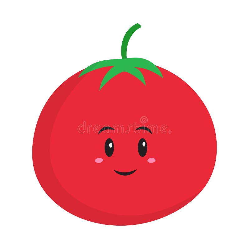 Smiley Tomato Cartoon in Flat Stock Illustration - Illustration of ...