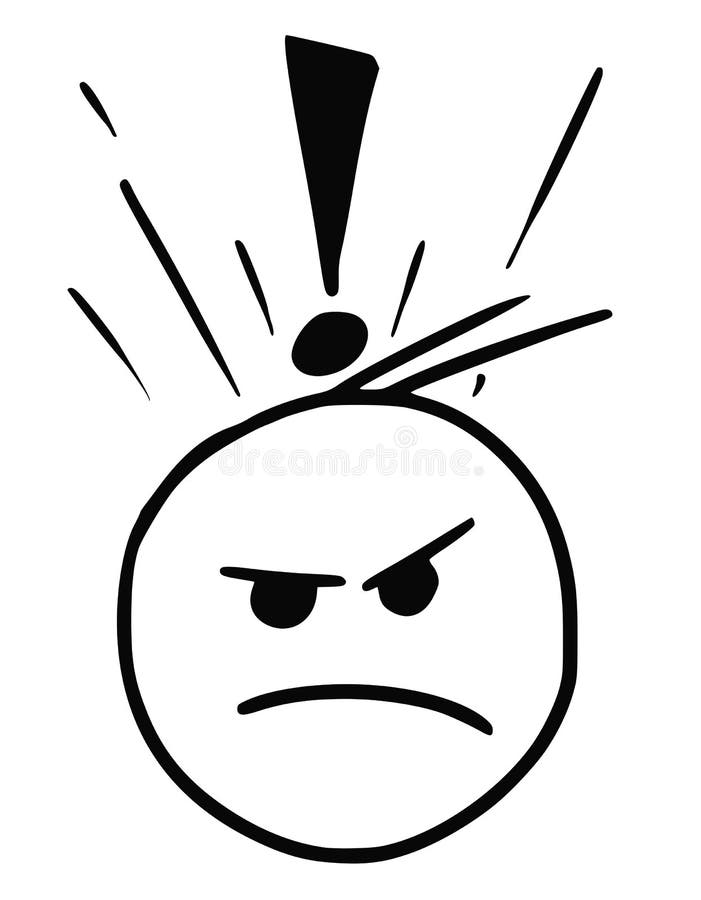 Smiley Vector Hand Drawn Angry Face with Exclamation Mark Above Stock ...