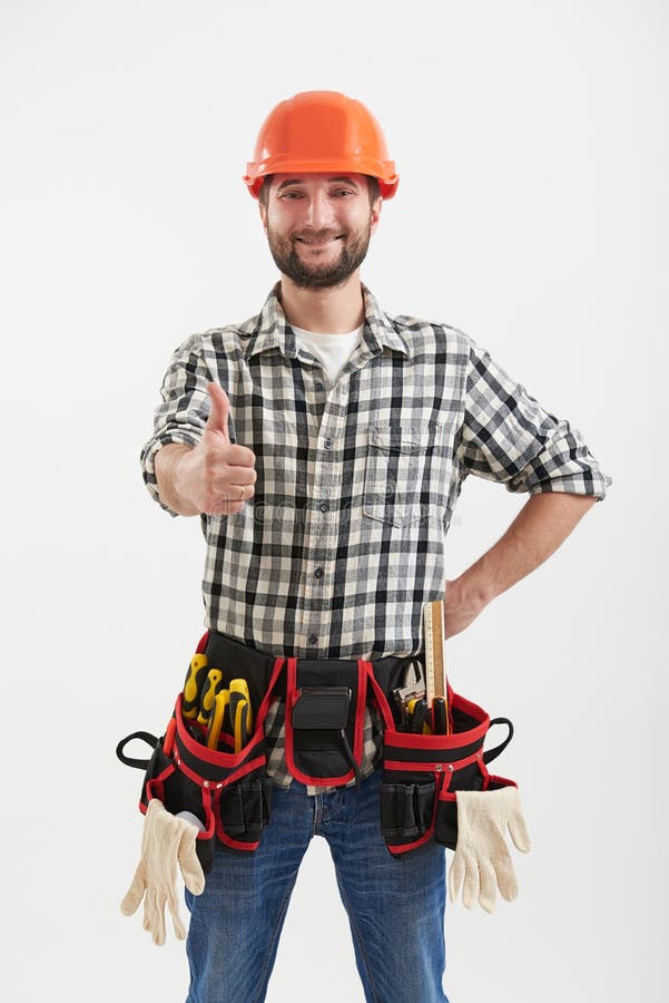 Smiley workman pointing stock photo. Image of accept, protection - 6473622