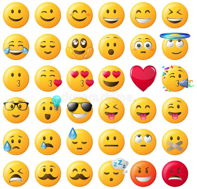 Smileys Emoticons Icon Positive, Neutral And Negative, Different Mood ...