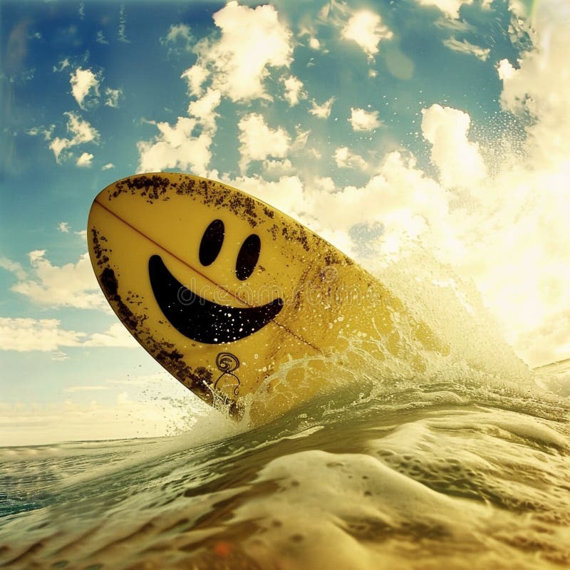 Smilie Face Riding a Surfboard on Waves Stock Illustration ...
