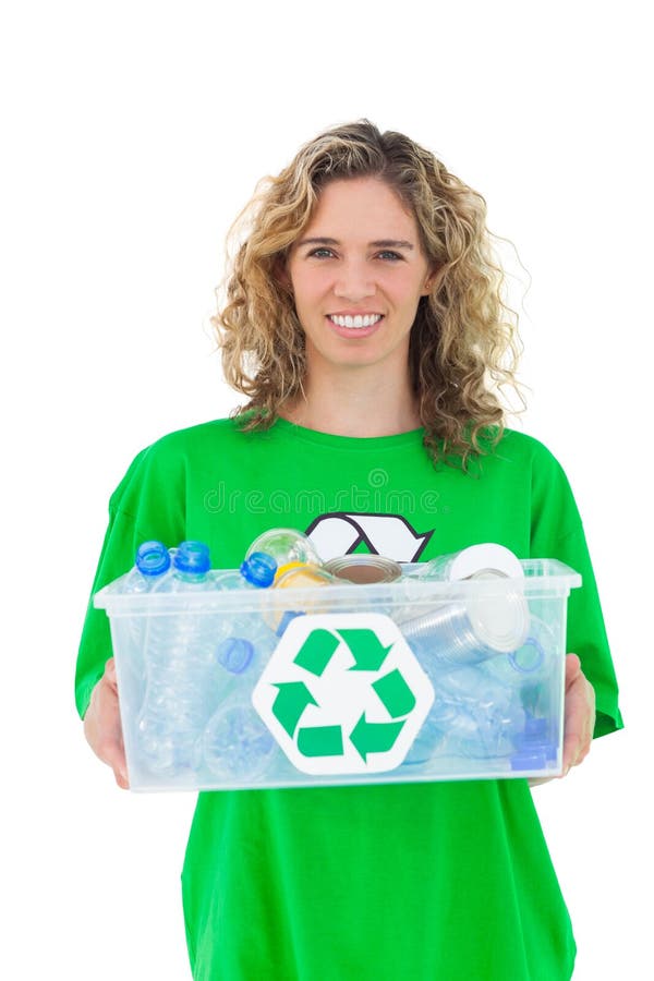 Happy Pretty Environmental Activist Holding Recycling Box Stock Photos ... Happy Pretty Environmental Activist Holding Recycling Box Stock Photos ...