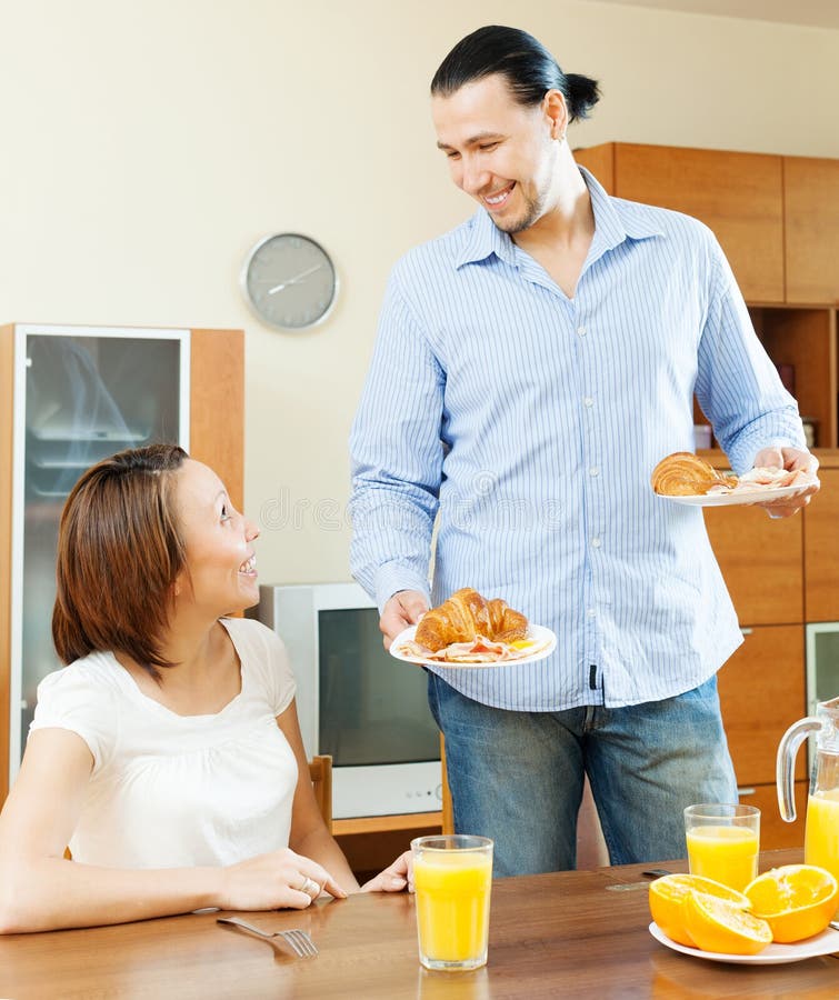 Young Couple Enjoying Hotel Breakfast Stock Photo - Image of thirties ...