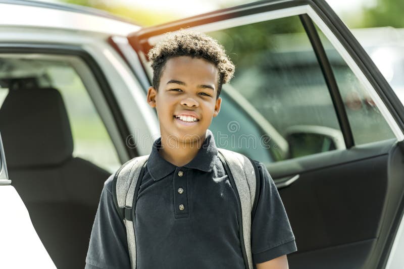 Smiling African American School Boy with Backpack Stock Image - Image ...