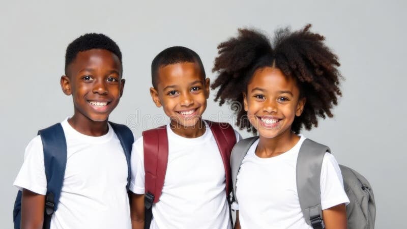 Smiling African Children with Backpacks Ready for School Portrait Stock ...