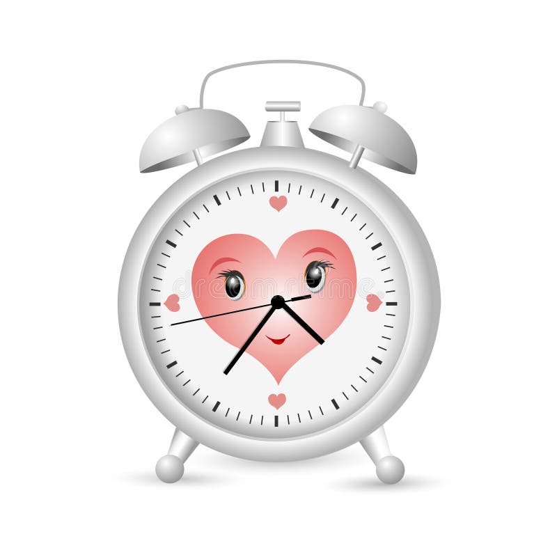 Smiling Alarm Clock with Heart on Dial. Stock Vector - Illustration of ...