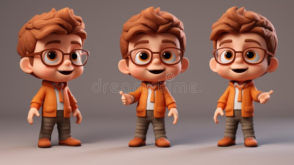 Smiling Animated Boy Character in Different Poses Stock Illustration ...