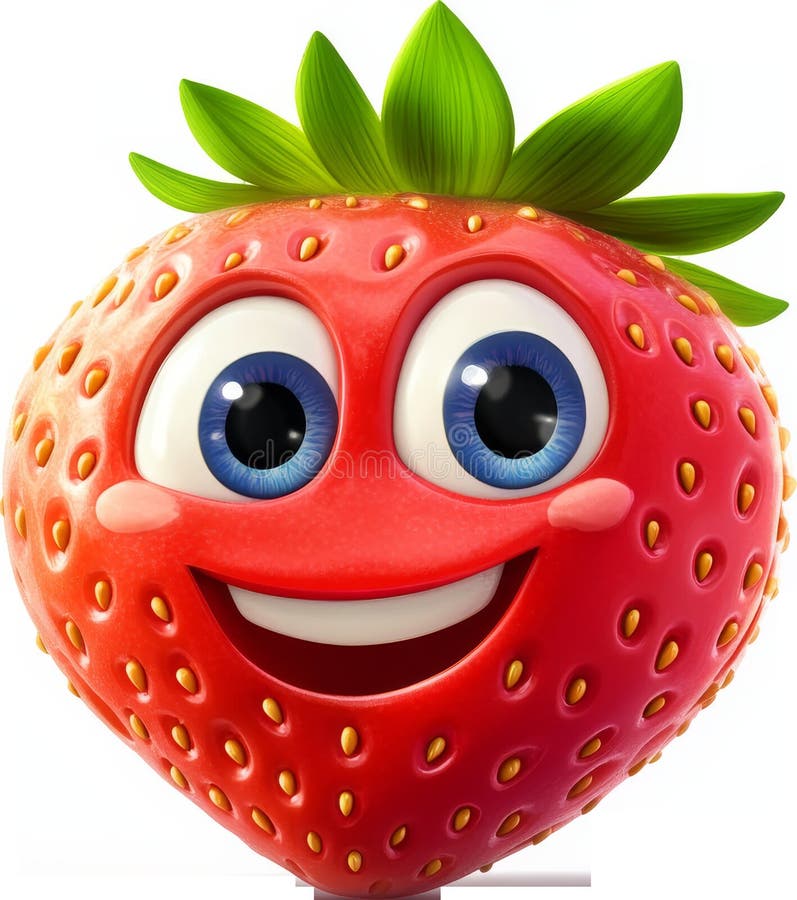 Smiling Animated Strawberry with Big Eyes on Transparent Background ...