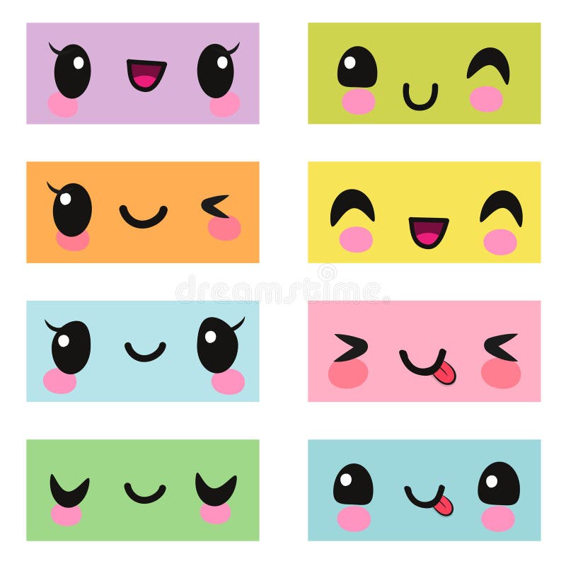 Set of anime faces stock illustration. Illustration of collection ...