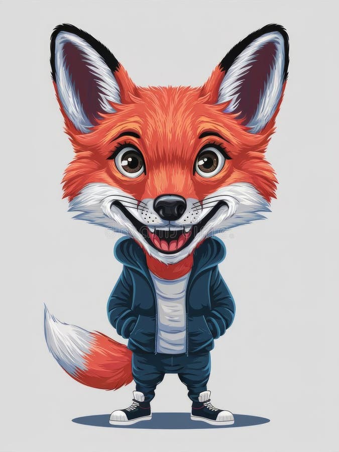 Smiling Anthropomorphic Fox Character in Casual Outfit Illustration ...