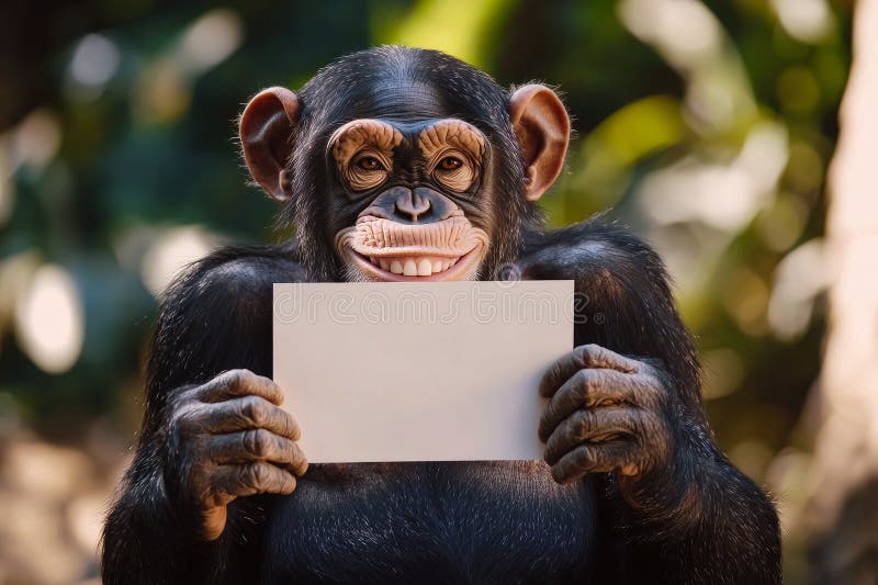 A Smiling Ape Holds a Blank Rectangular Piece of Paper in Its Paws ...