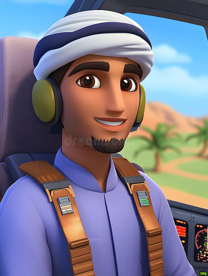 Smiling Arab Male Pilot in Helicopter Cockpit. Stock Photo - Image of ...