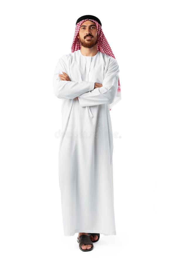 Smiling Arab Man while Standing in a White Studio Stock Image - Image ...