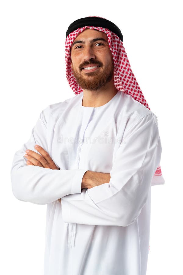 Smiling Arab Man while Standing in a White Studio Stock Photo - Image ...