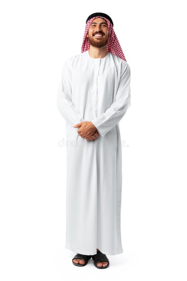Smiling Arab Man while Standing in a White Studio Stock Image - Image ...