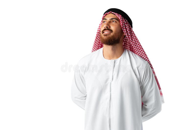 Smiling Arab Man while Standing in a White Studio Stock Photo - Image ...
