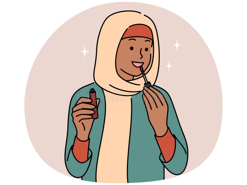 Smiling Arabic Woman Apply Lipstick Stock Illustration - Illustration ... Smiling Arabic Woman Apply Lipstick Stock Illustration - Illustration ...
