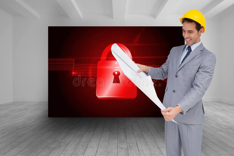 Smiling Architect with Hard Hat Looking at Plans Stock Image - Image of ... Smiling Architect with Hard Hat Looking at Plans Stock Image - Image of ...