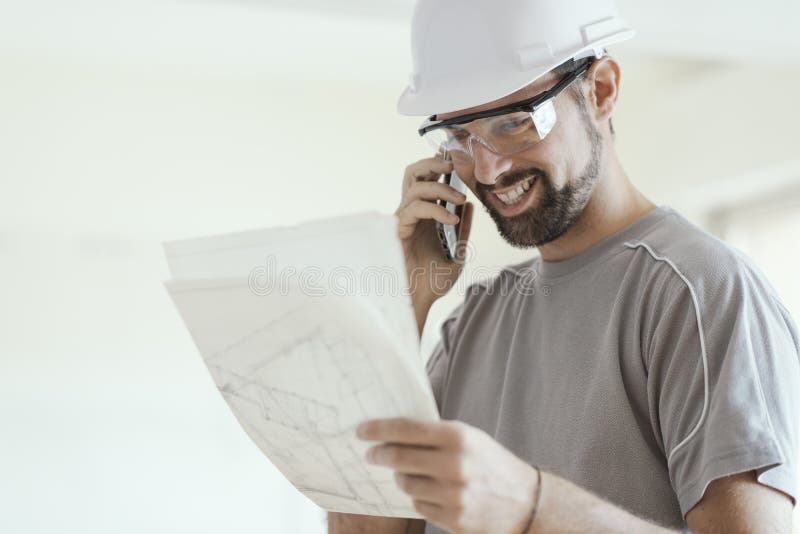 Smiling Architect Having a Phone Call Stock Image - Image of project ...