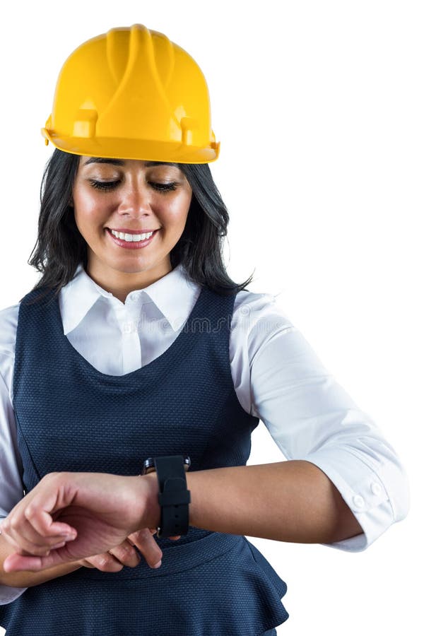 Smiling Architect Wearing Her Safety Hat Stock Photo - Image of ...
