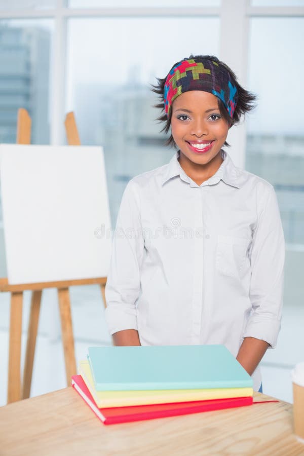 Smiling Artist Standing in Her Studio Stock Image - Image of casual ...