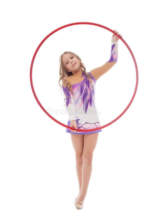 Smiling Artistic Gymnast Posing with Red Hoop Stock Image - Image of ...