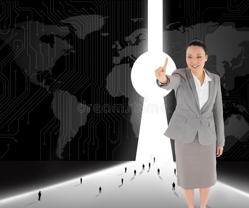 Smiling Asian Businesswoman Pointing Stock Image - Image of generated ...