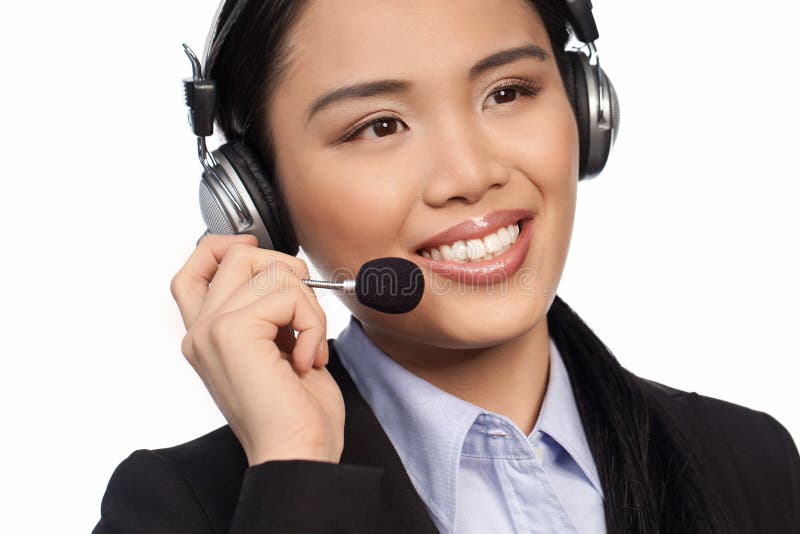 Smiling Asian Call Centre Operator Stock Image - Image of beautiful ...
