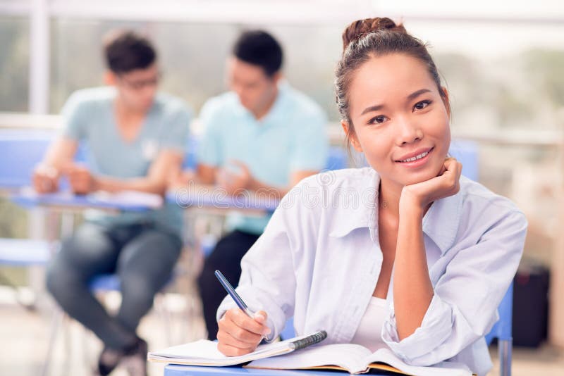 Smiling Asian Female Student Stock Image - Image of education, casual ...