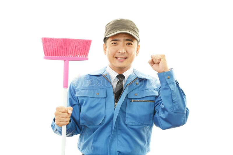 Smiling Asian janitor stock image. Image of cleaning - 38734371