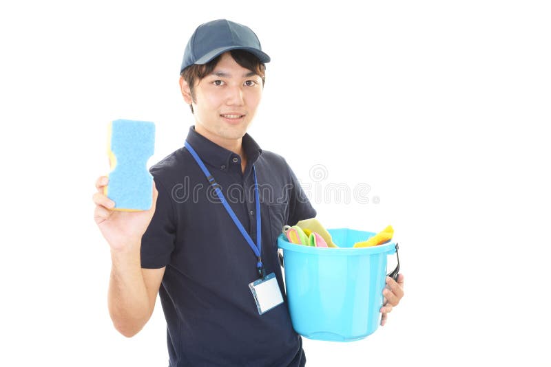 Smiling Asian janitor stock photo. Image of healthy - 126135768