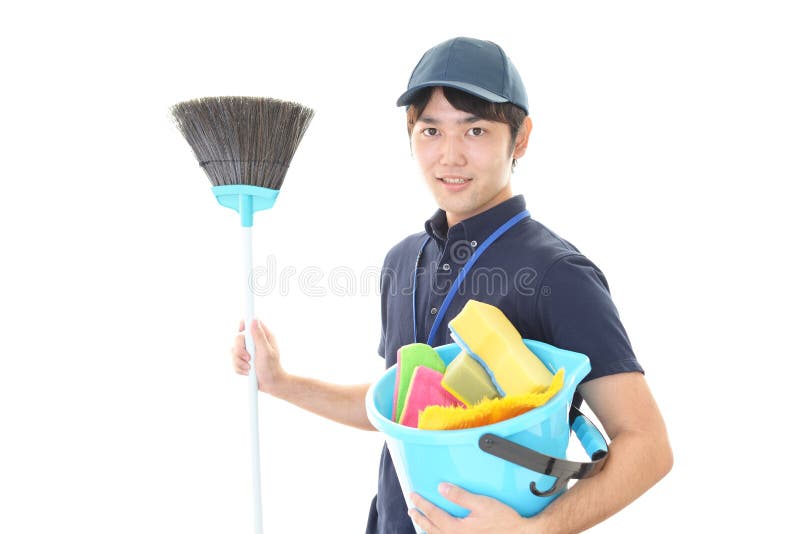 Smiling Asian janitor stock photo. Image of male, health - 126135774